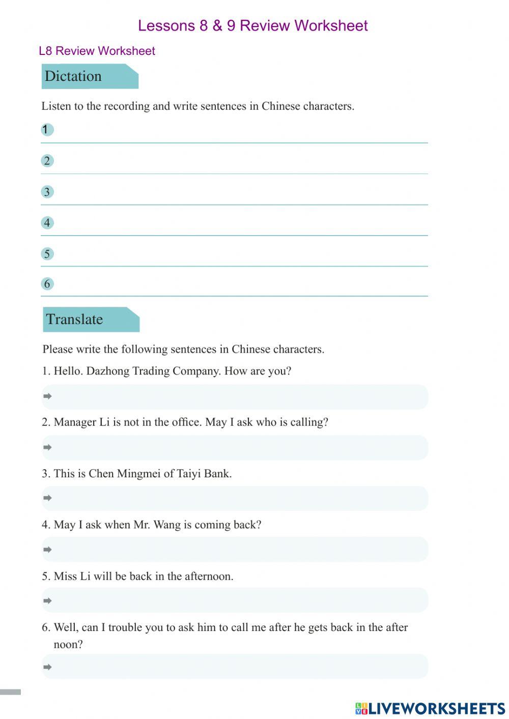 MTC-L8-L9 Review Worksheet worksheet | Live Worksheets
