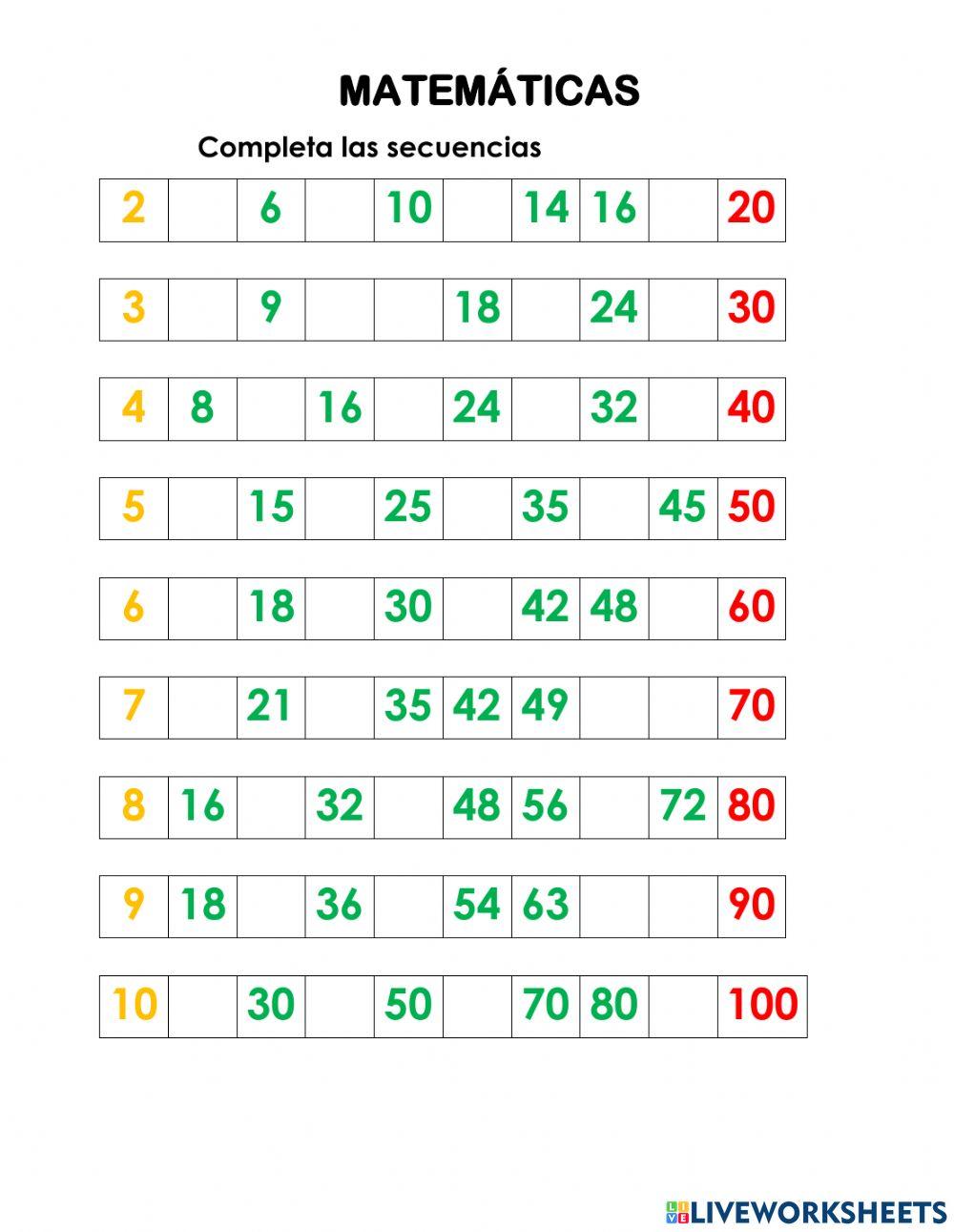 Secuencias activity for Primero | Live Worksheets