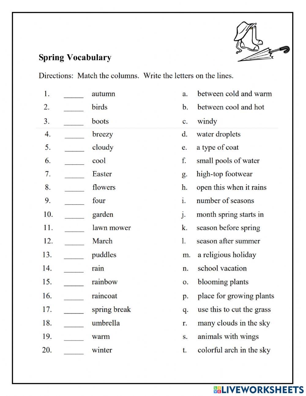 Spring Vocabulary online exercise for | Live Worksheets