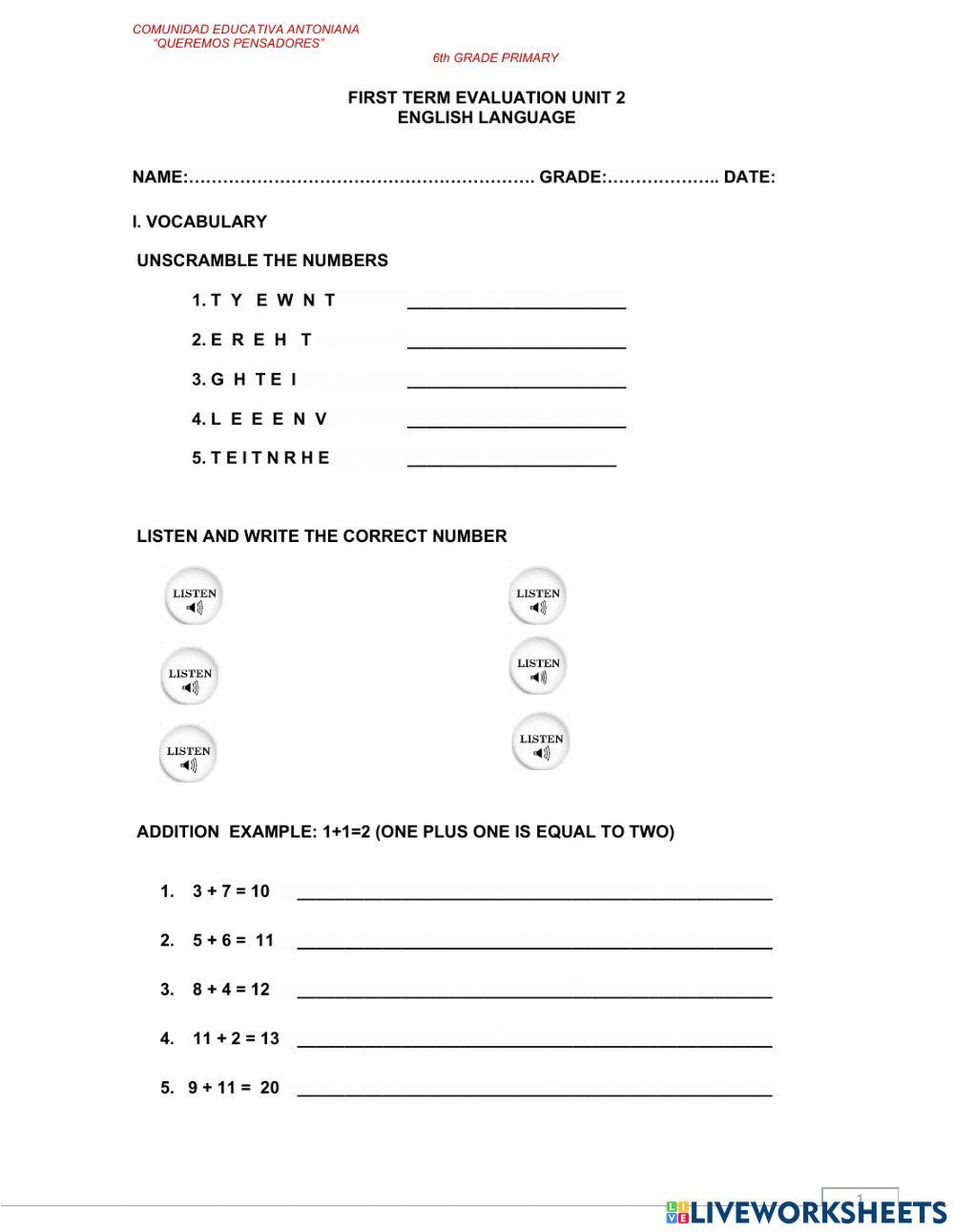 English test 6HT primary interactive worksheet | Live Worksheets