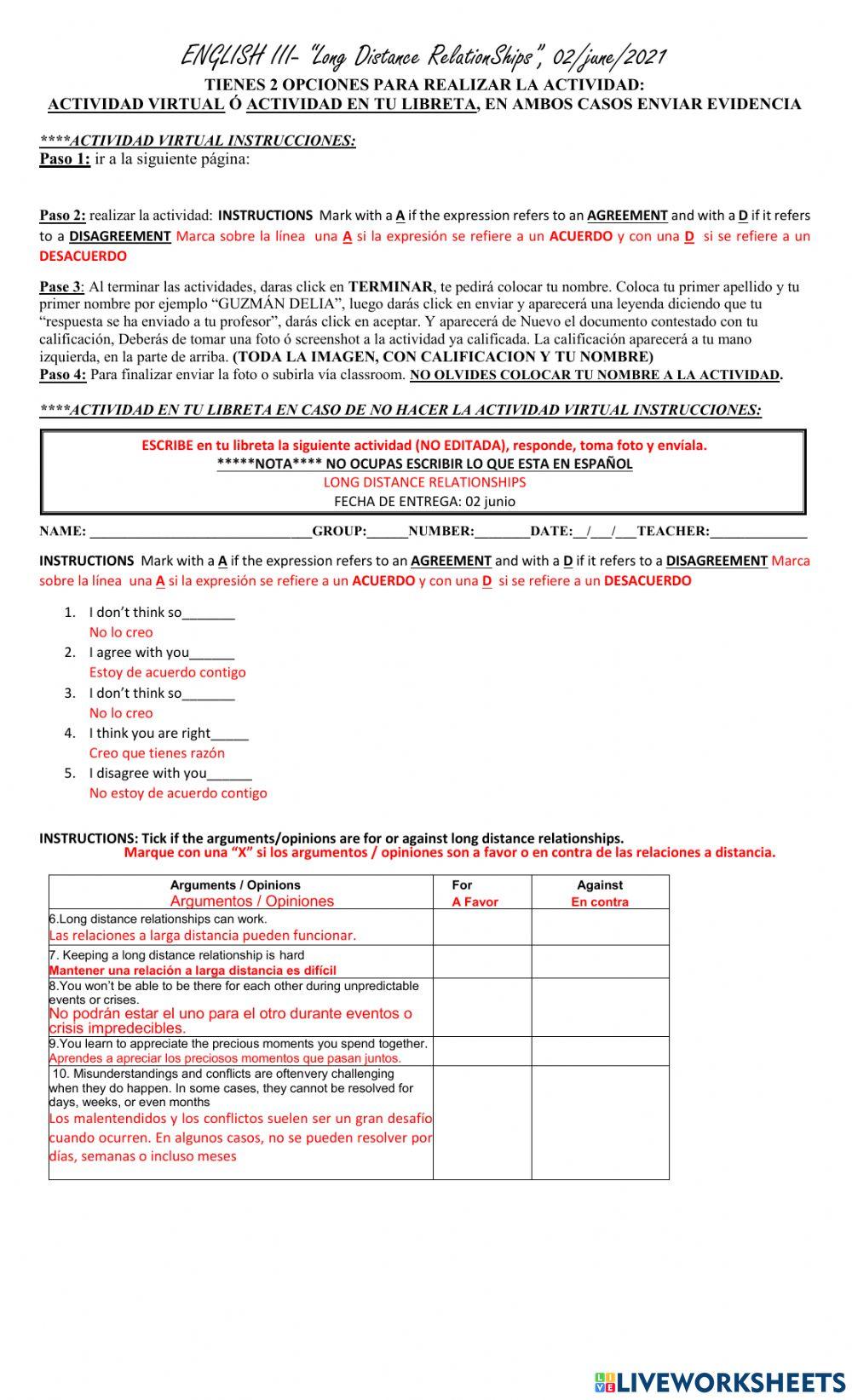 Long distance relationships interactive worksheet | Live Worksheets