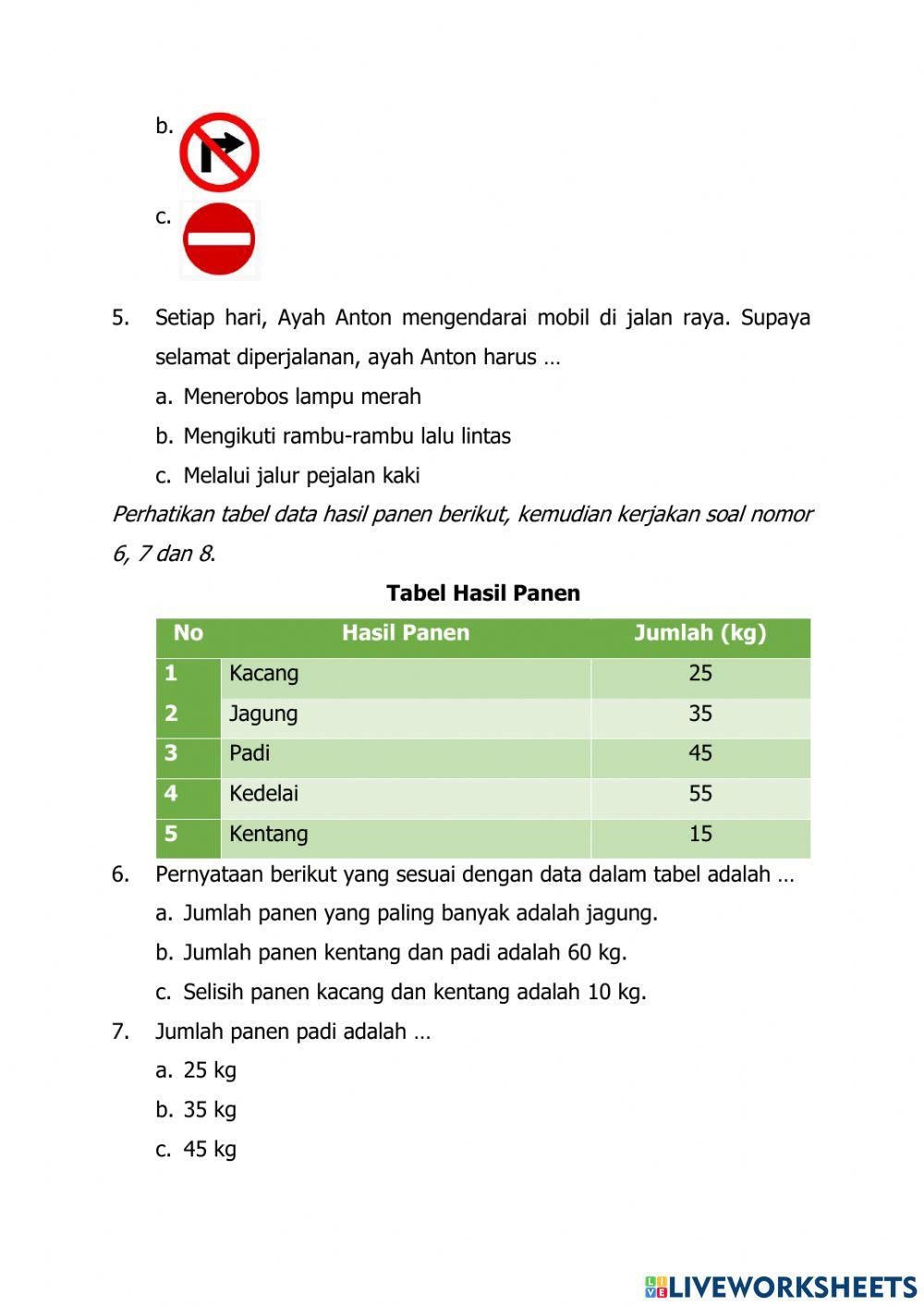 Tes formatif online worksheet | Live Worksheets
