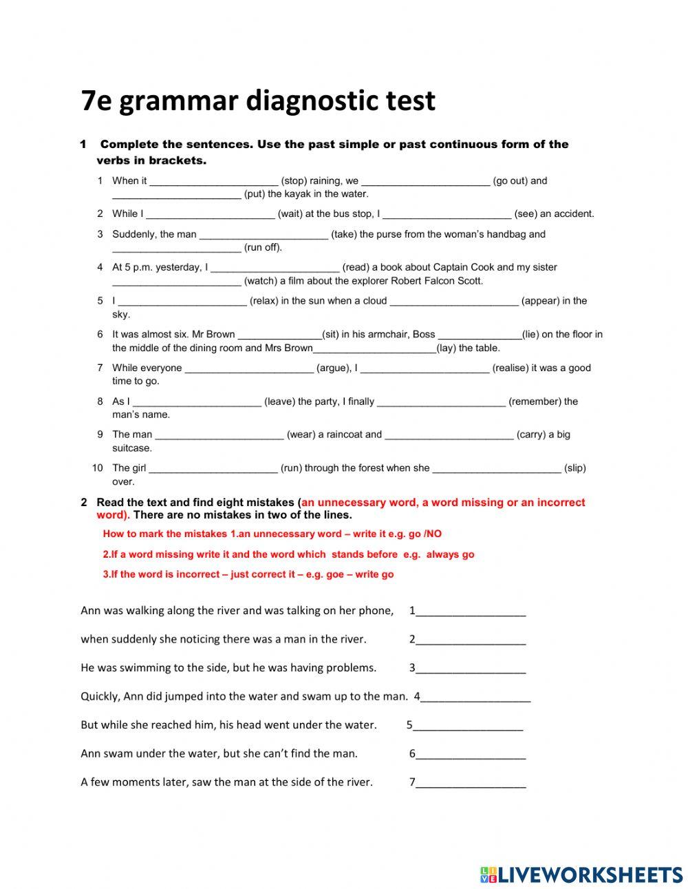 7e diagnostic | Free Interactive Worksheets | 4993979
