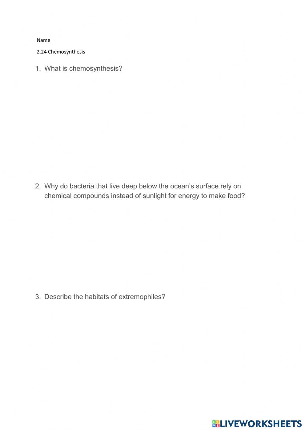 2.24 Chemosynthesis worksheet | Live Worksheets