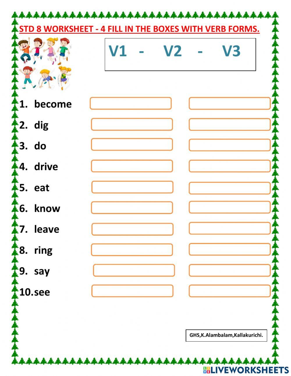 Verb online practice | Live Worksheets