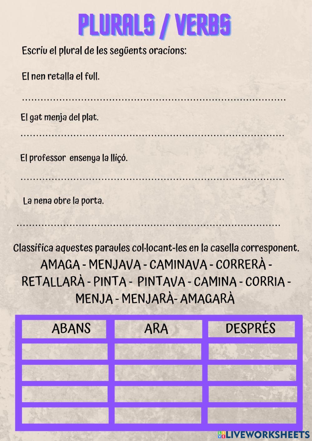 Plurals-verbs | Free Interactive Worksheets | 967792
