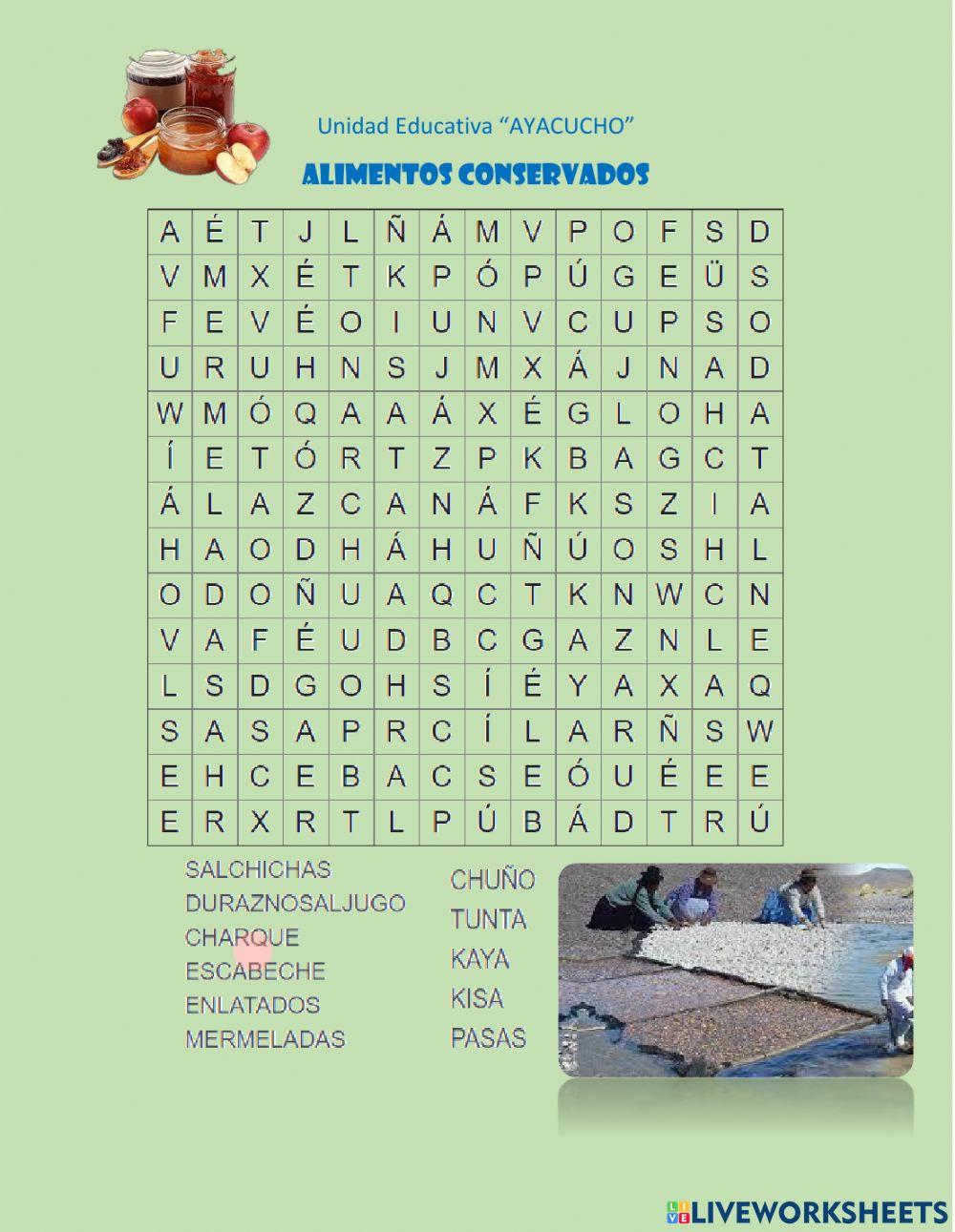 Alimentos conservados worksheet | Live Worksheets