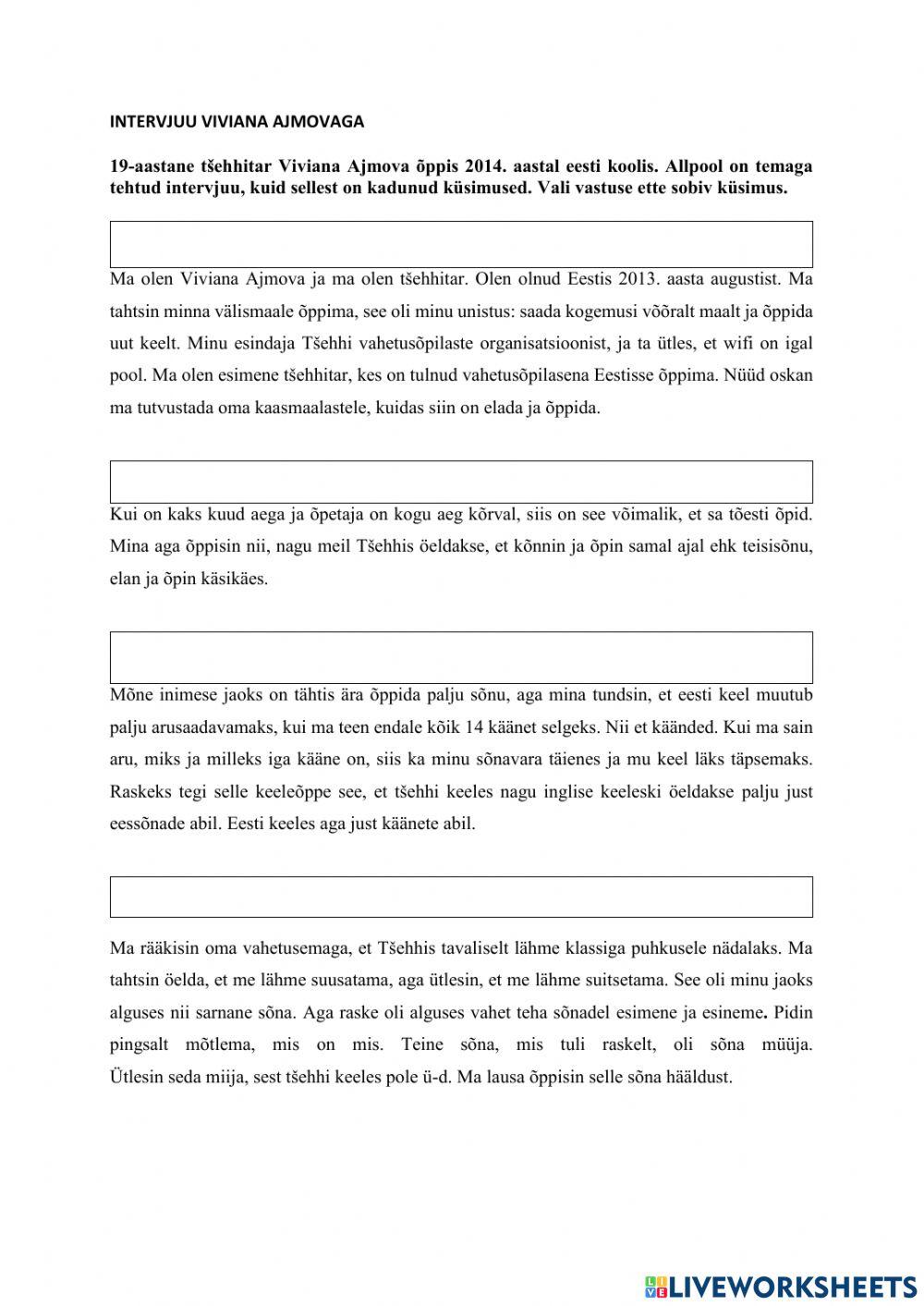 Intervjuu worksheet | Live Worksheets