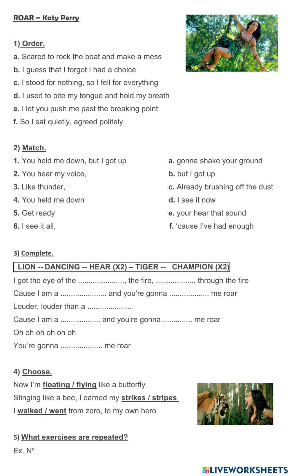 Roar | Free Interactive Worksheets | 968065