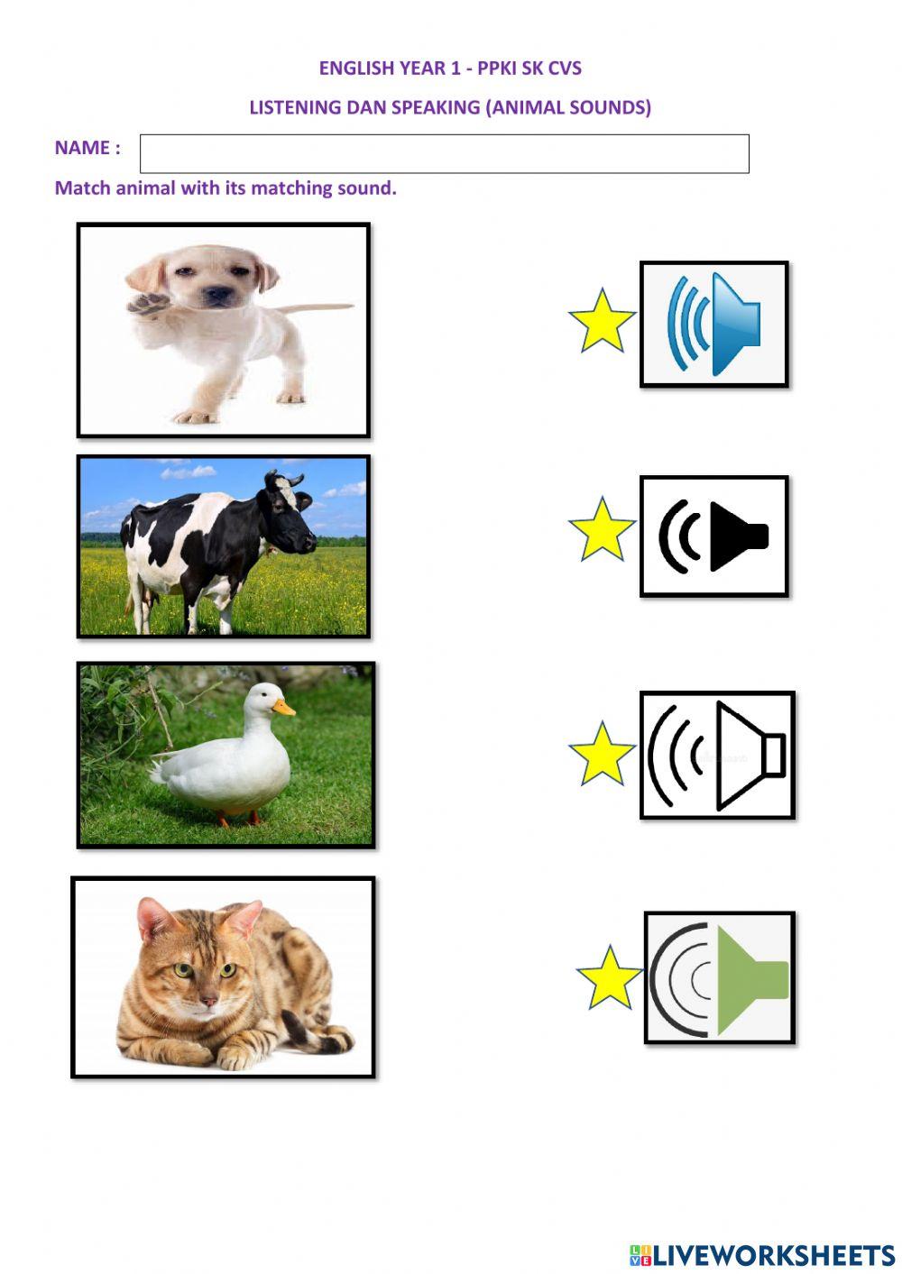 Animal sounds activity for PPKI 1 | Live Worksheets