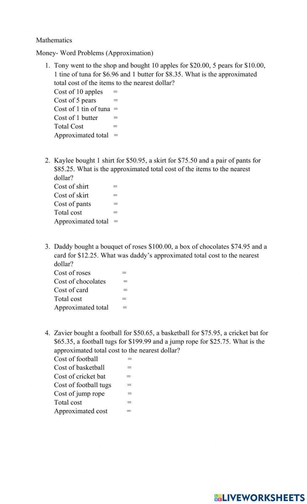 968807 | Money- Word Problem (approximation)