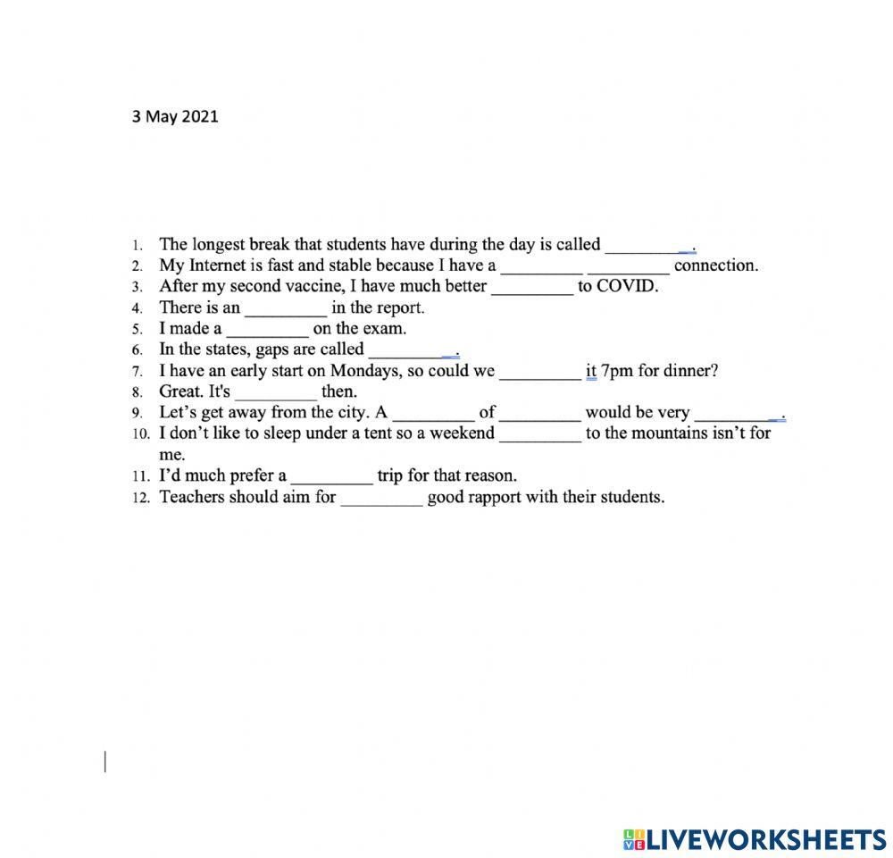 03 May 2021 worksheet | Live Worksheets