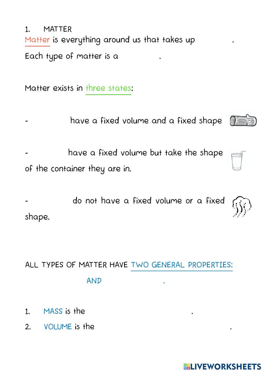 Matter online pdf worksheet | Live Worksheets