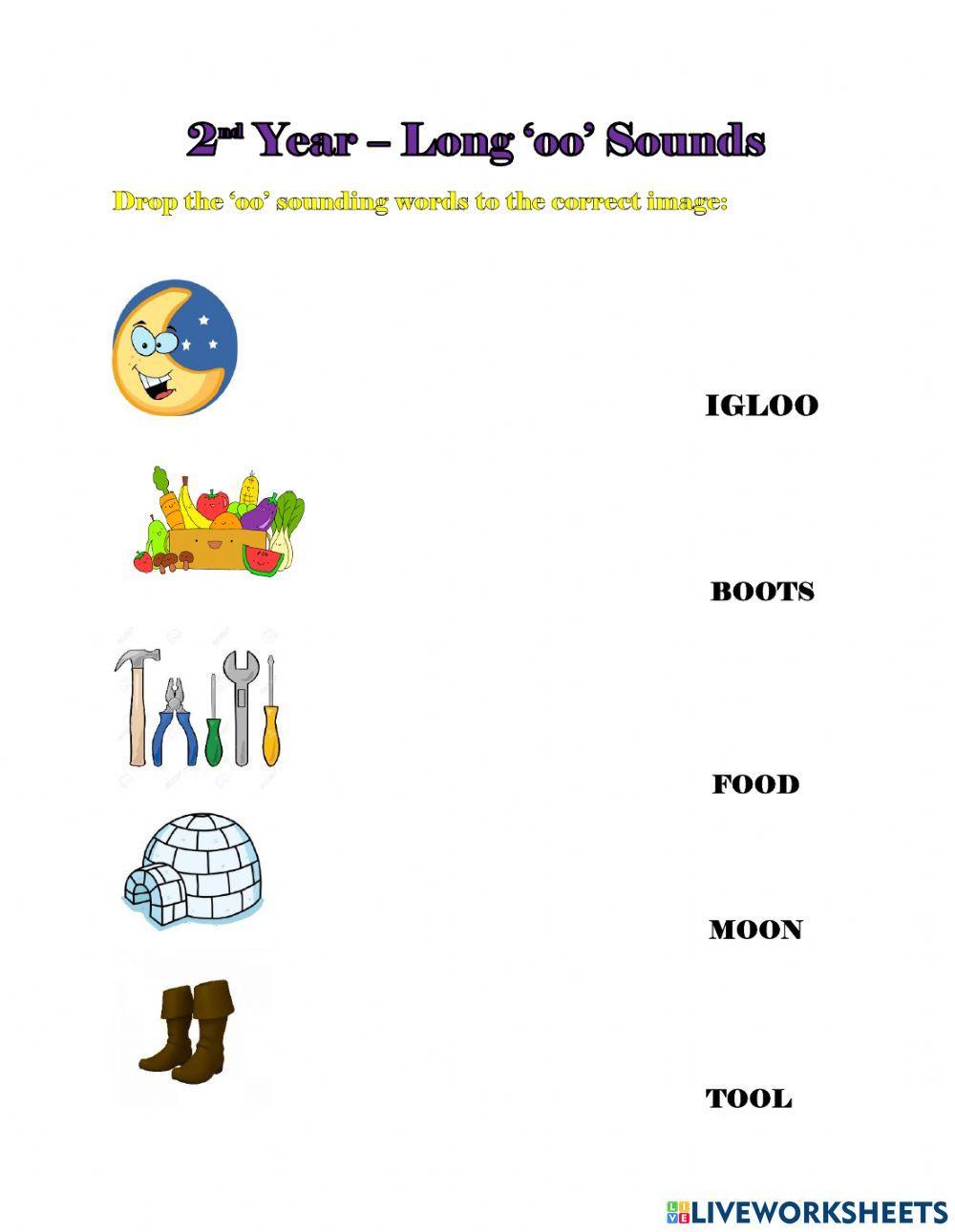 2nd Year 'oo' sounded words worksheet | Live Worksheets