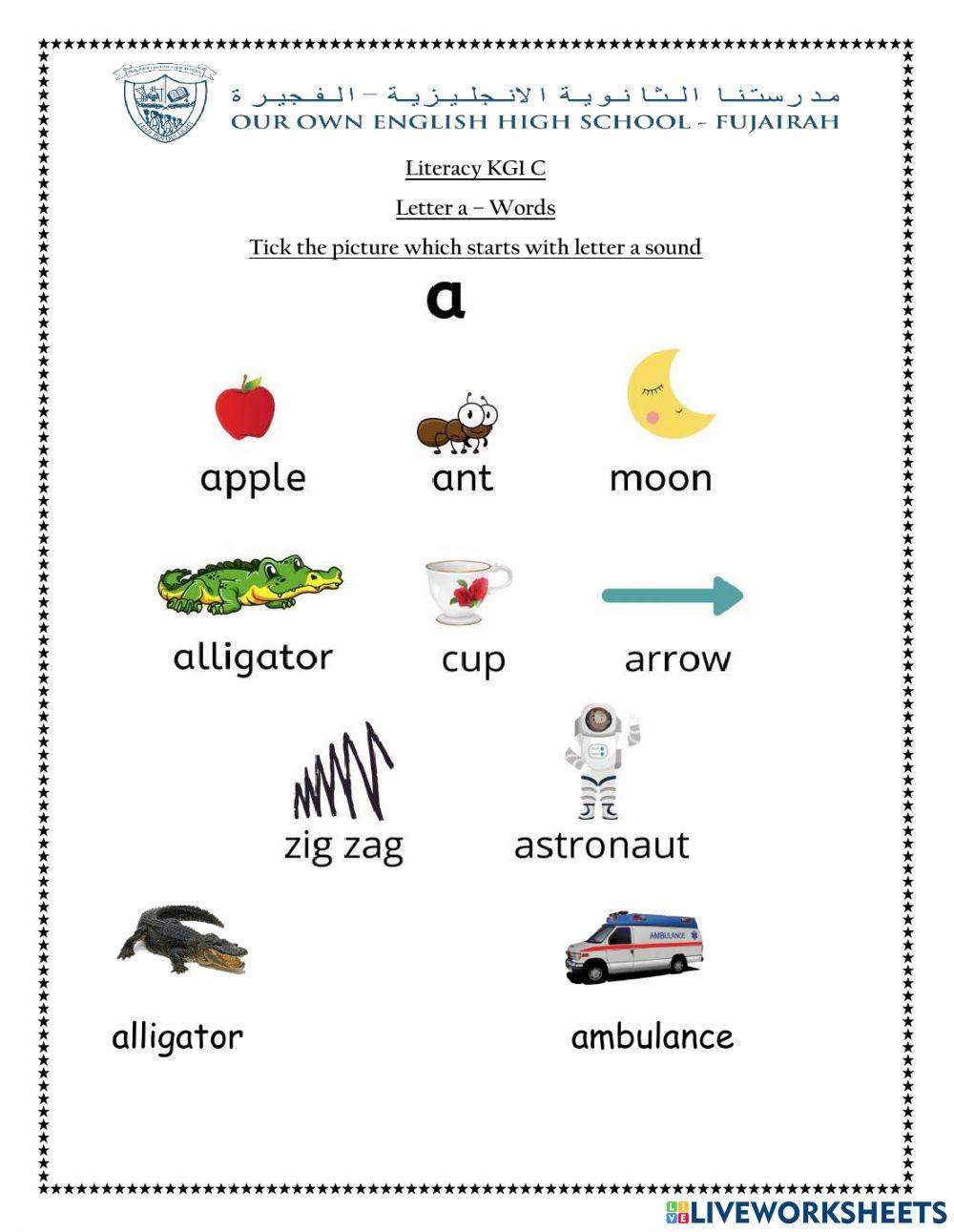 Letter a activity for Kindergarten | Live Worksheets