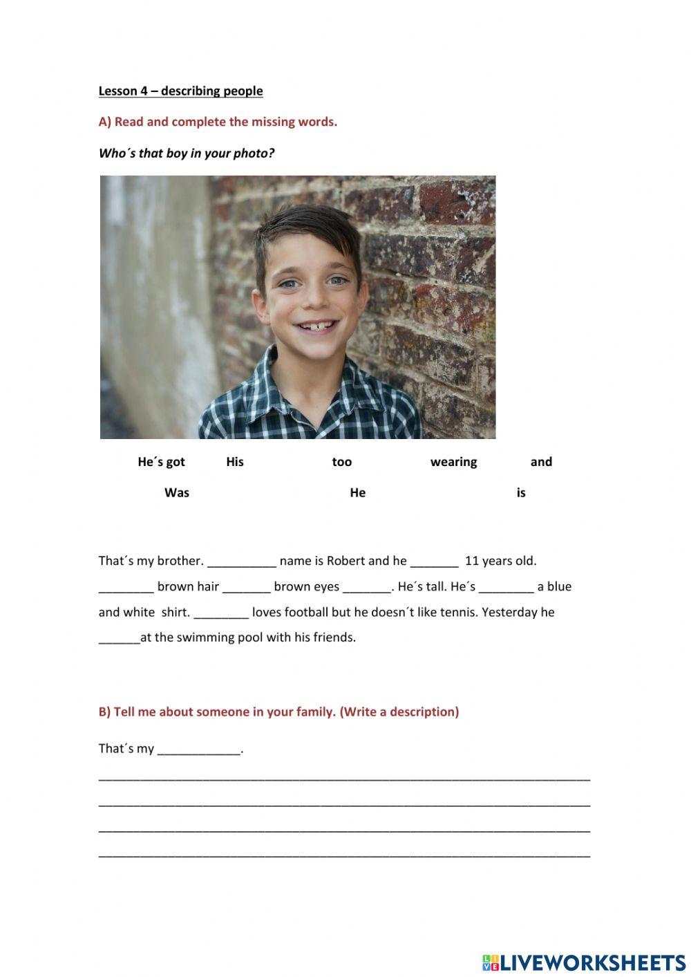 Lesson 4 - describing people worksheet | Live Worksheets