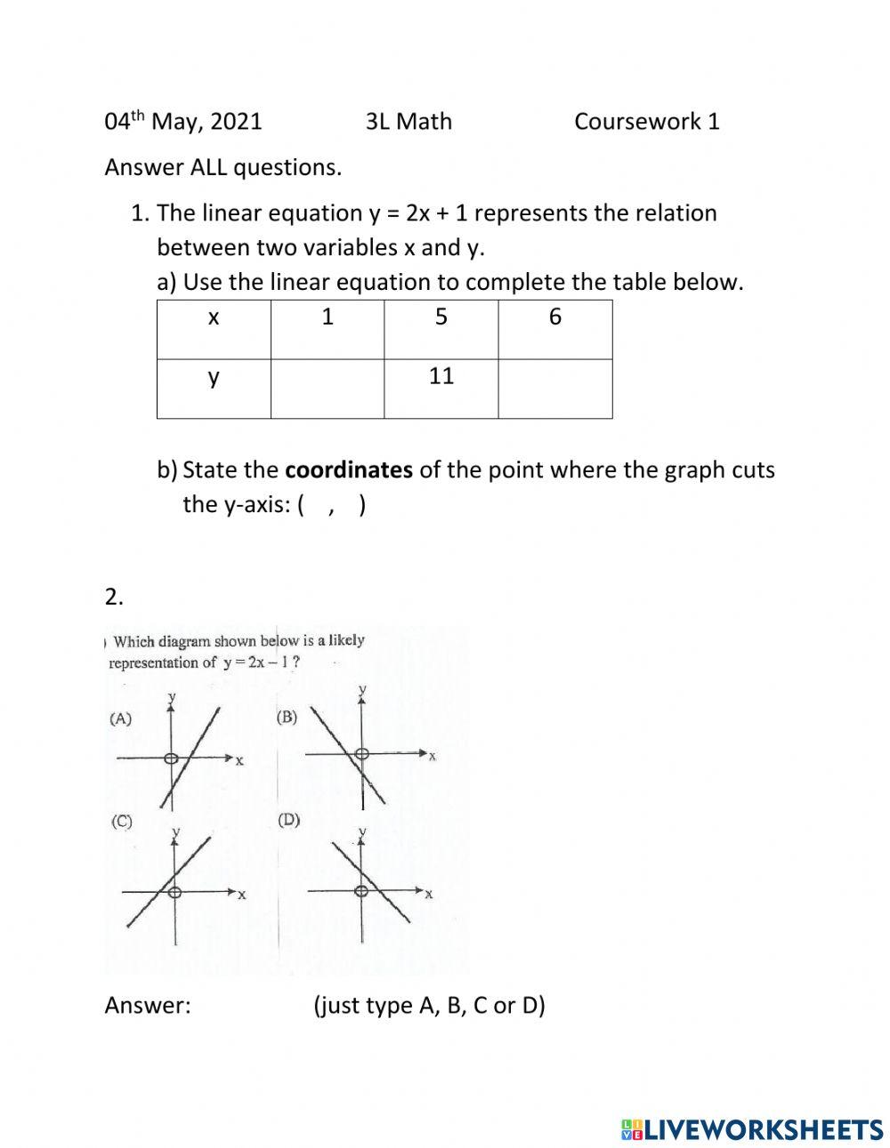 Mastering the Equation of a Straight Line Graph: A Worksheet Companion Mastering the Equation of a Straight Line Graph: A Worksheet Companion