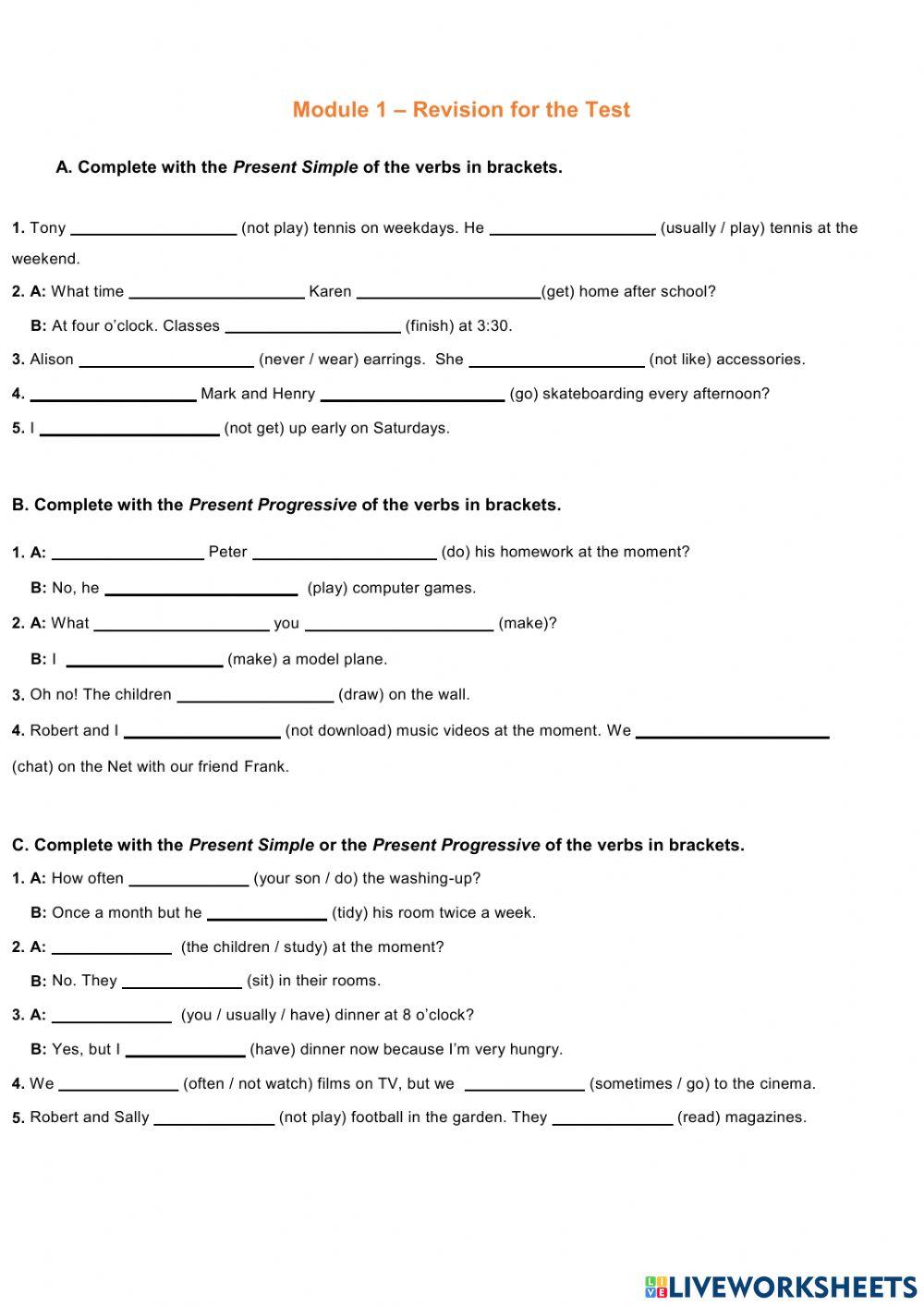 FB2 module 1 grammar revision worksheet | Live Worksheets