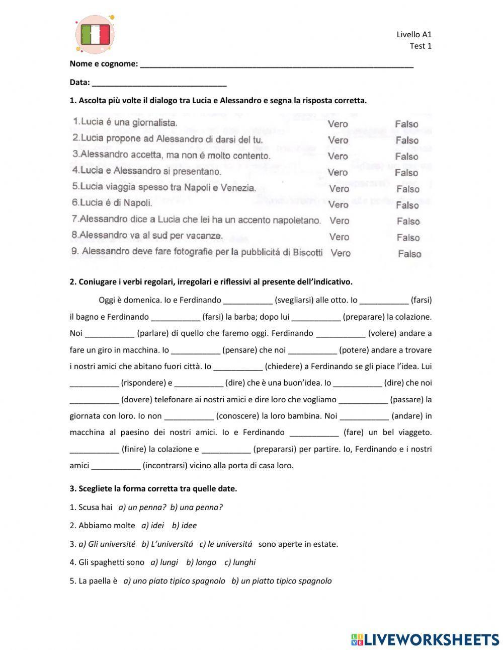 Esame Unità 1 e 2 online exercise for | Live Worksheets