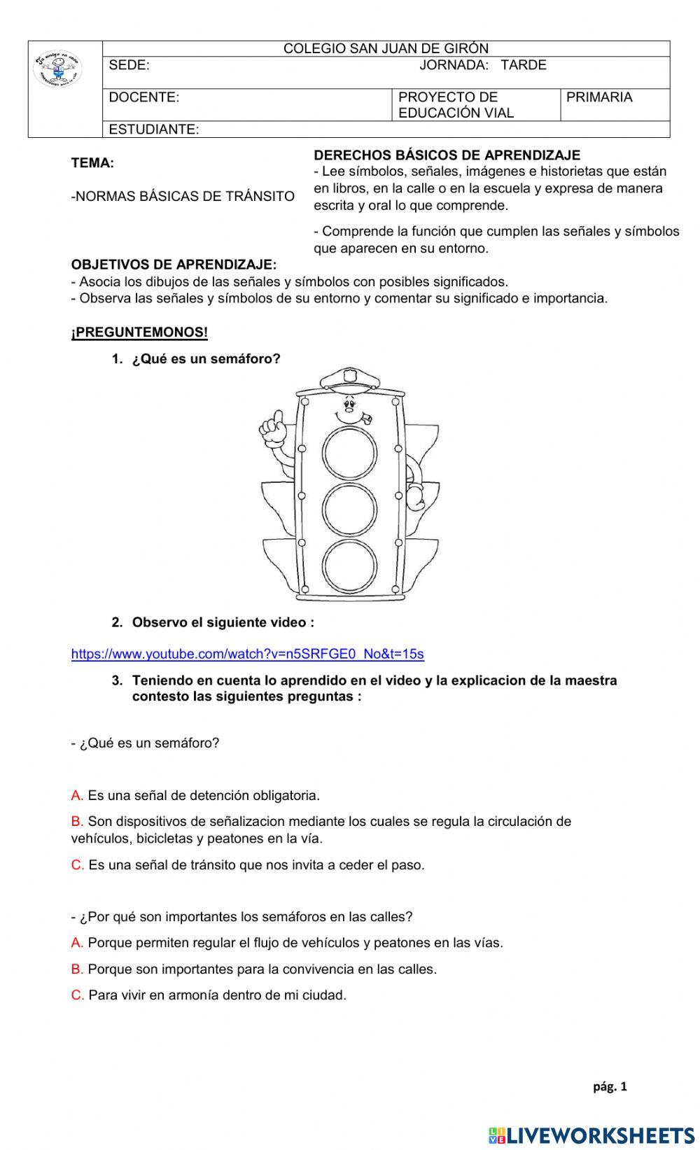 Semáforo exercise for PRIMARIA | Live Worksheets