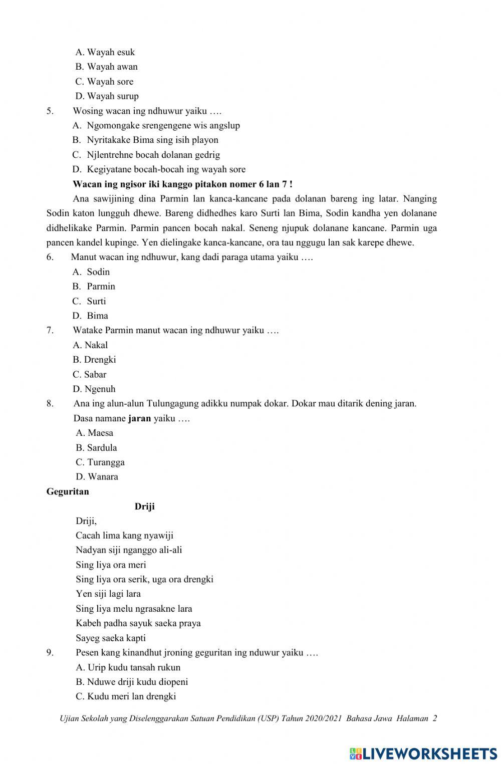 Bahasa jawa 1045022 | Sutanto Malik | Live Worksheets