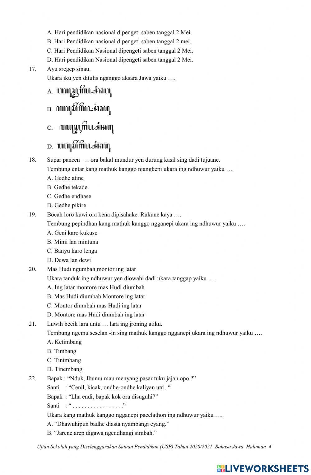 Bahasa jawa 1045022 | Sutanto Malik | Live Worksheets