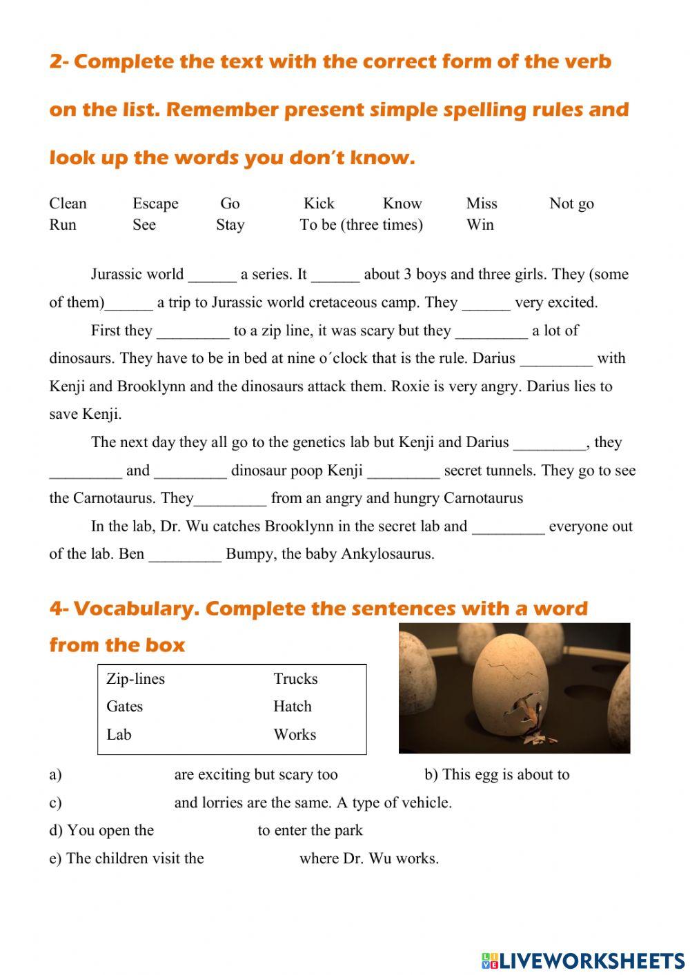 JW- Cretaceous camp worksheet | Live Worksheets