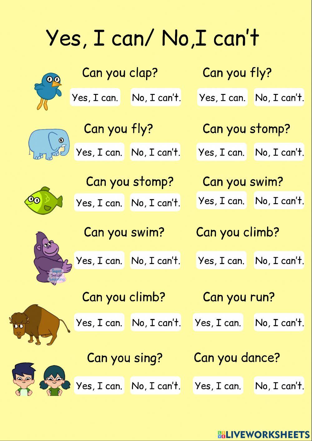 I can, I can't | Free Interactive Worksheets | 3053639