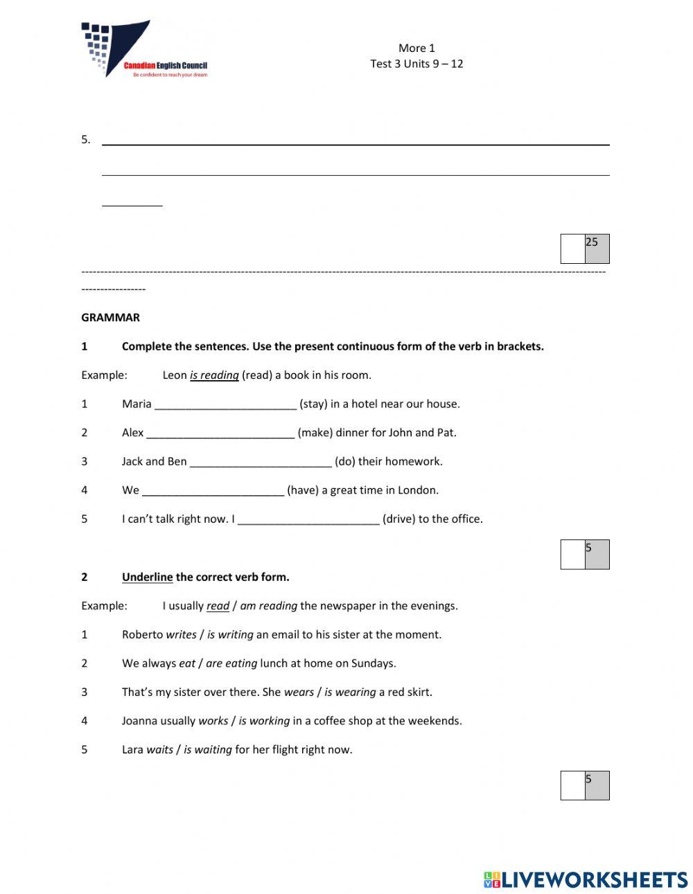 NG E4-2001, More 1. Test 3. Part 1 worksheet | Live Worksheets