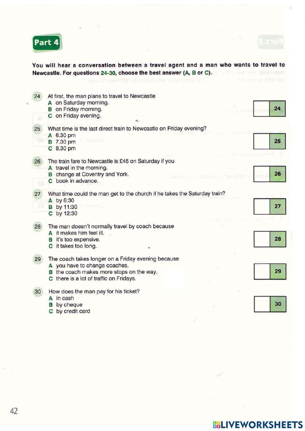 FCE Listening Test - 9, 10 worksheet | Live Worksheets