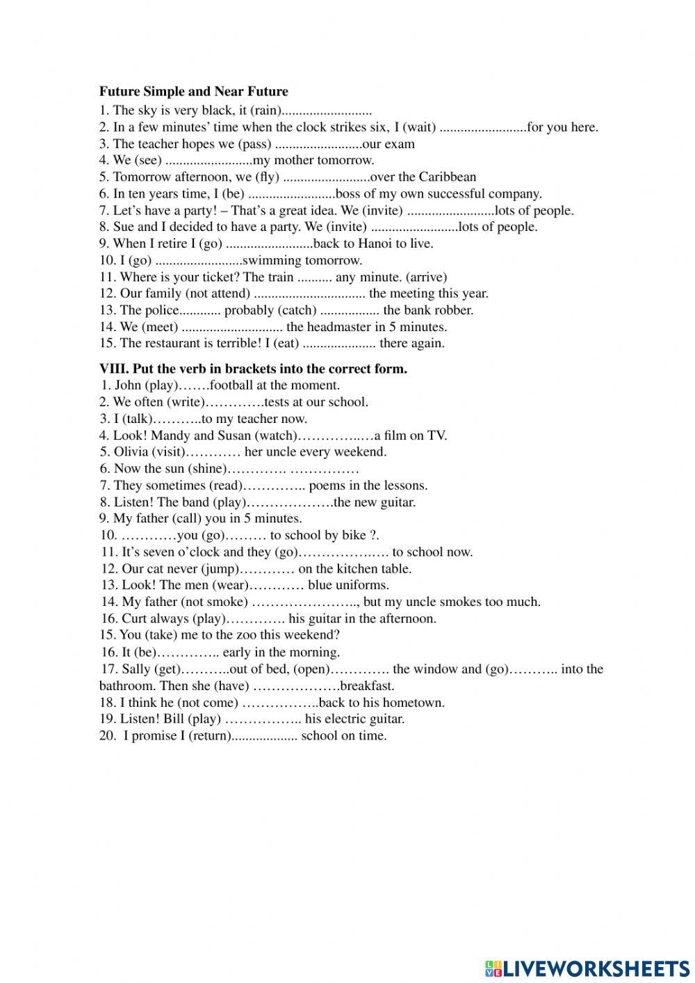 Mix tenses online worksheet | Live Worksheets
