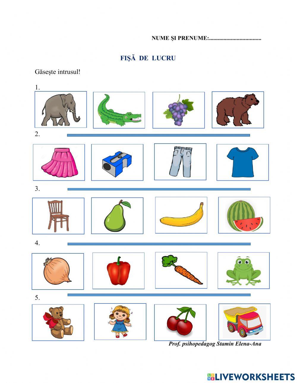 Găsește intrusu… | Free Interactive Worksheets | 1046095