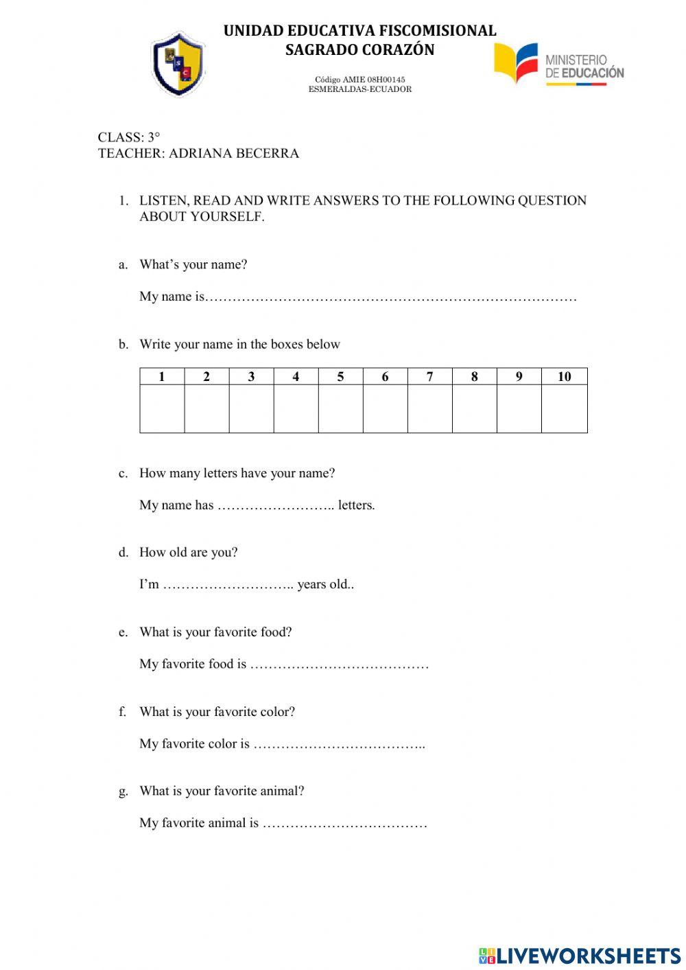 PERSONAL INFORM… | Free Interactive Worksheets | 6614144