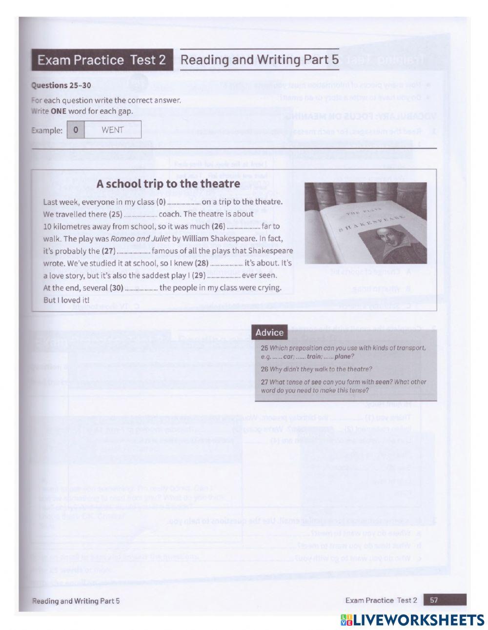 A2 KEY Reding a… | Free Interactive Worksheets | 6614093