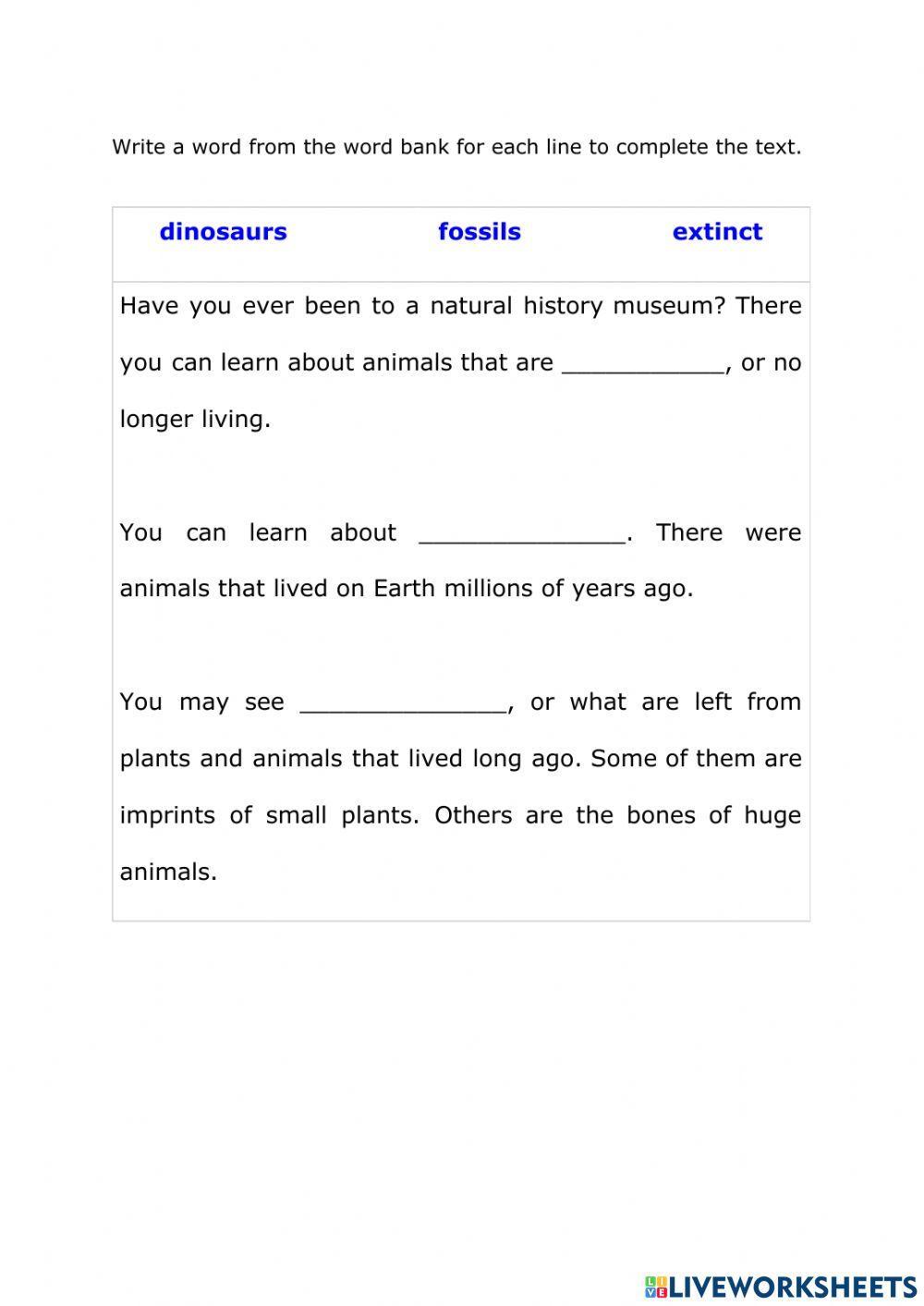 Fossils | Free Interactive Worksheets | 1046455