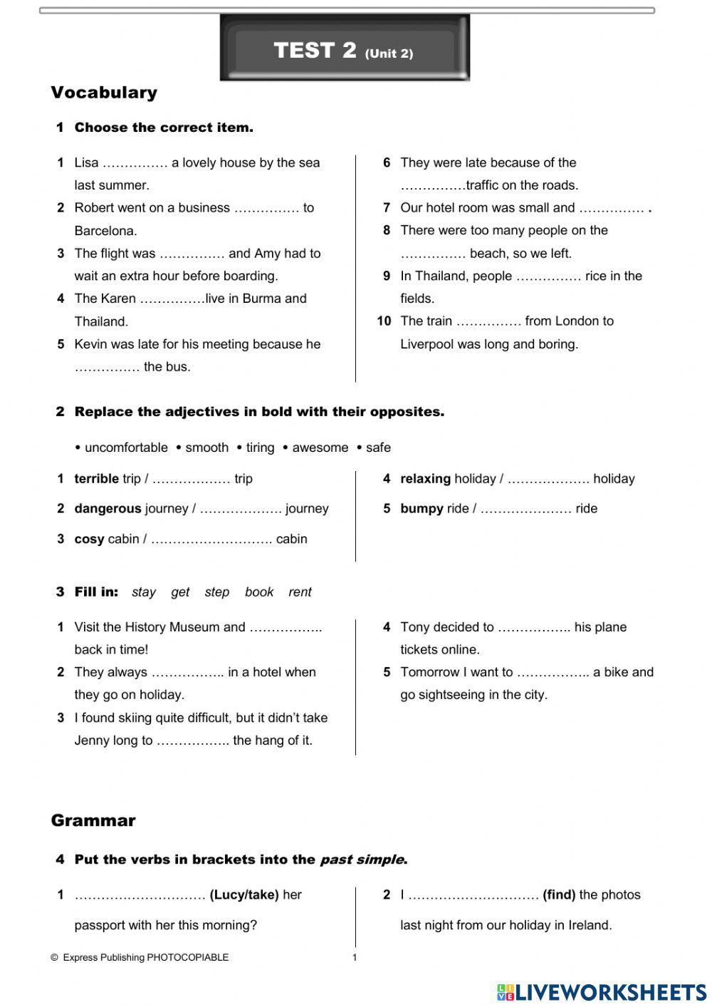 TEST Unit 2 (OS2-7kl) online exercise for | Live Worksheets