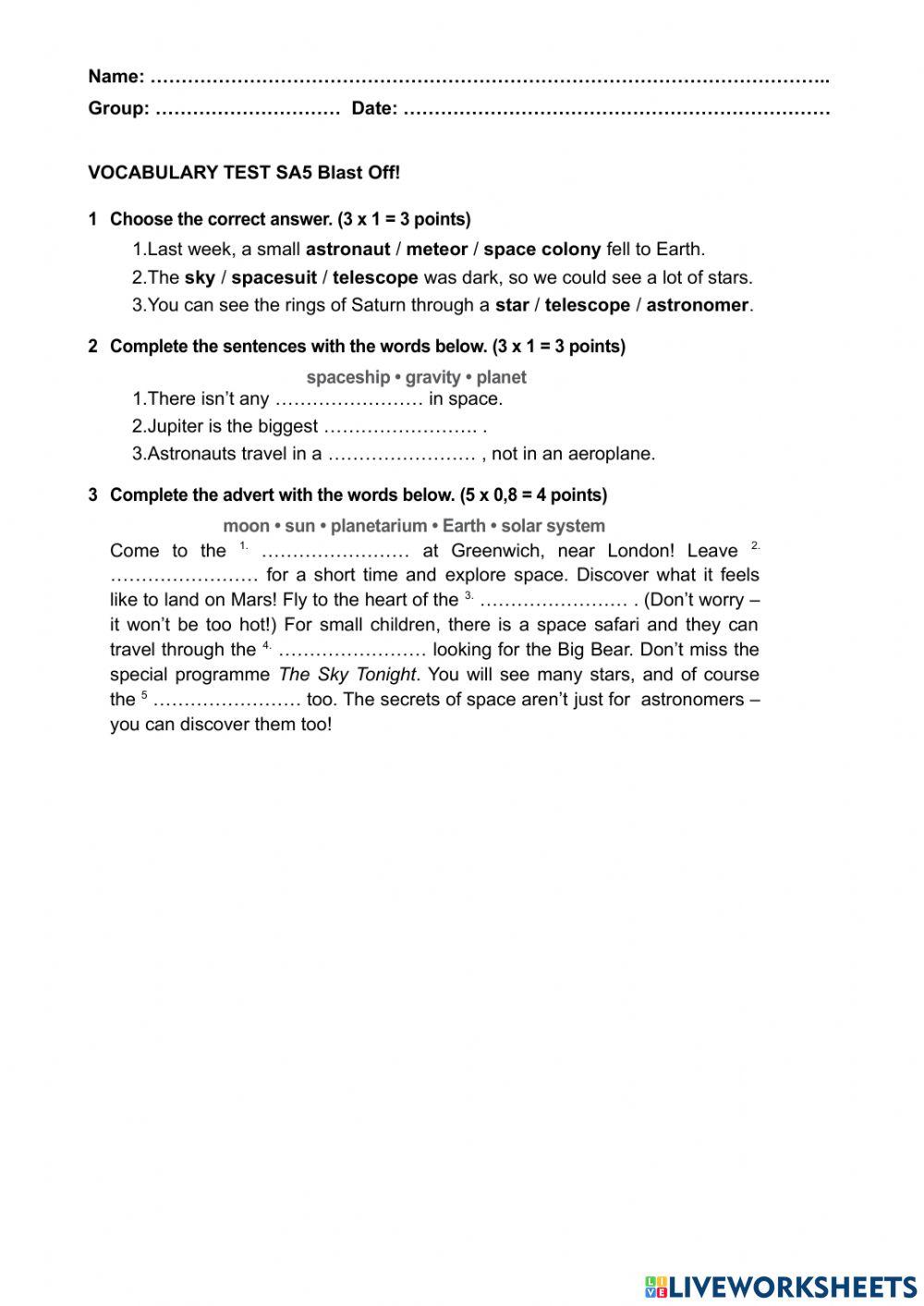 VOCABULARY -Blast Off!- 1046723 | BEGOCEO | Live