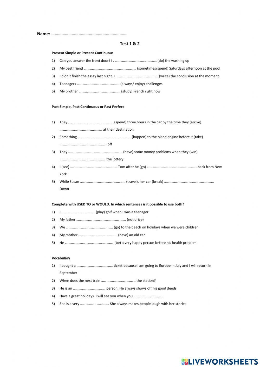 Tenses online exercise for Teens 5 | Live Worksheets
