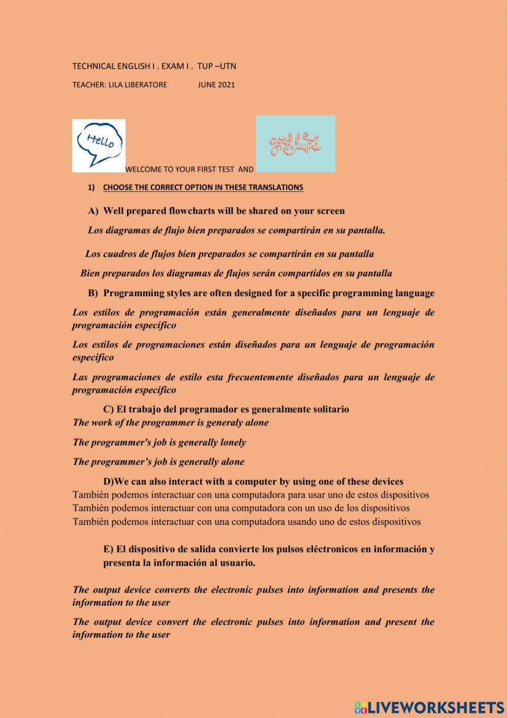 TECHNICAL ENGLISH EXAM 2 .TUP online exercise for | Live Worksheets