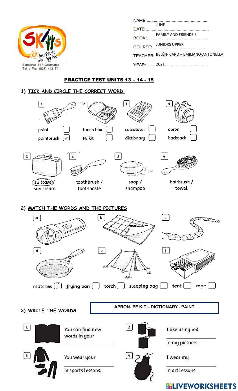 Juniors upper - test 1 worksheet | Live Worksheets