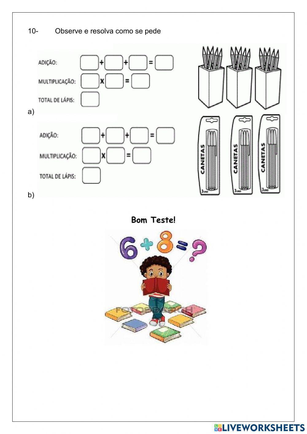 Teste de matemática Matemática activity | Live Worksheets