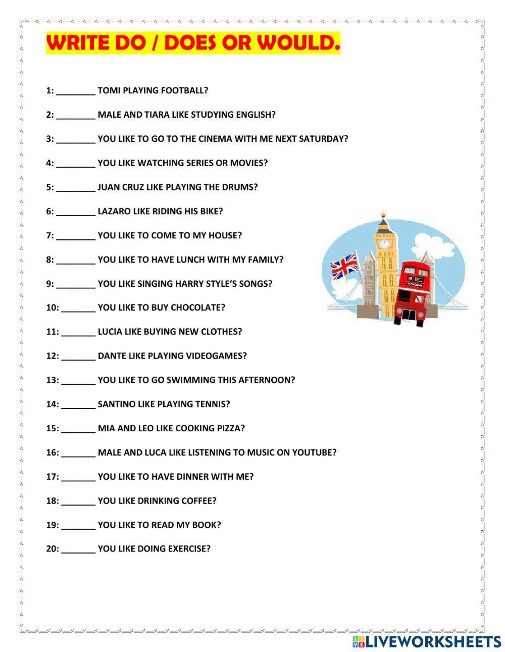 Do you like or … | Free Interactive Worksheets | 1047232