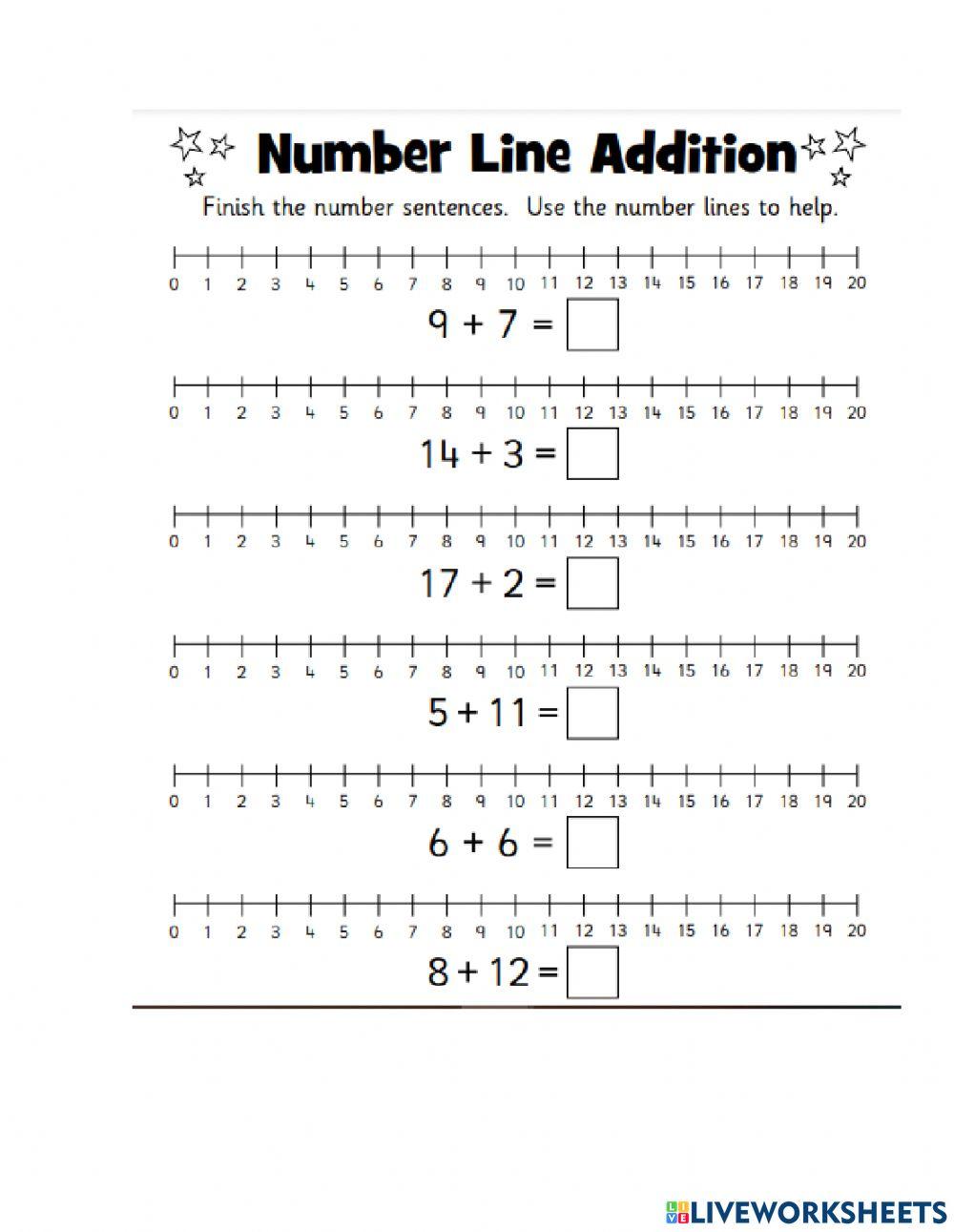 Number Line Additions worksheet | Live Worksheets