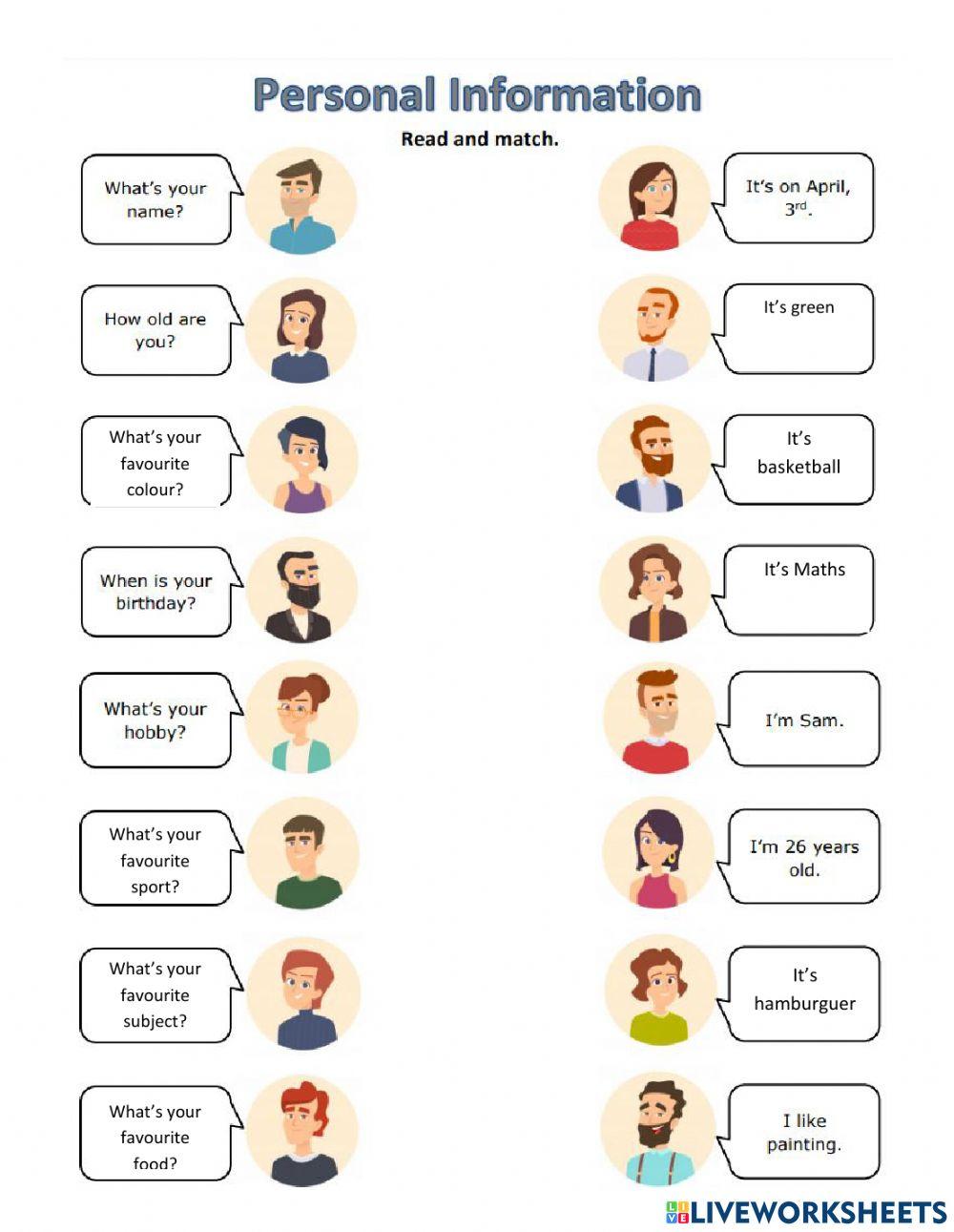 Personal inform… | Free Interactive Worksheets | 1047532