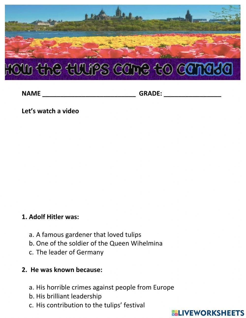 How tulips came to Canada worksheet | Live Worksheets