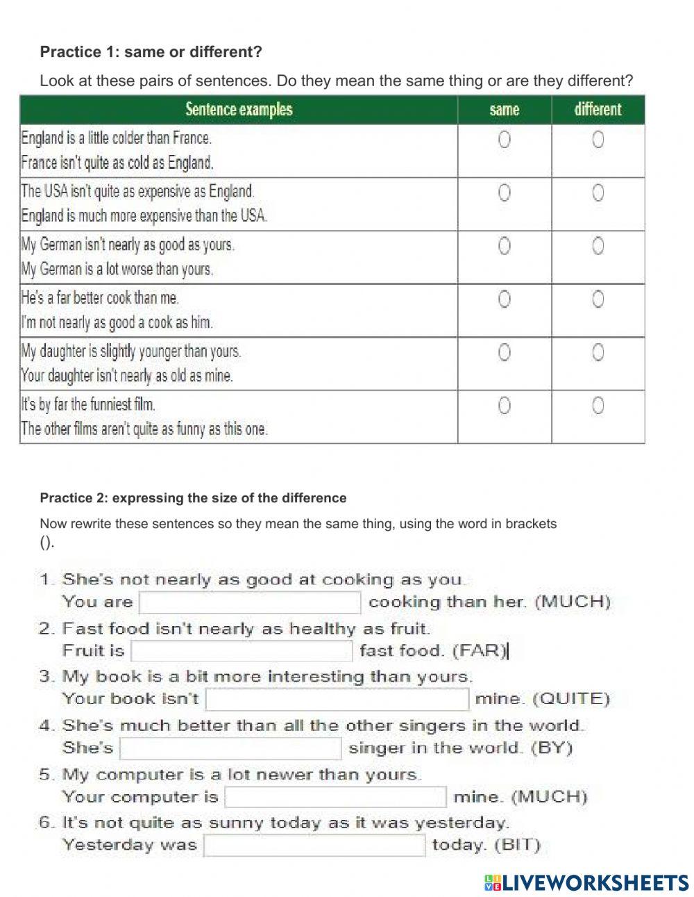 Comparatives - … | Free Interactive Worksheets | 1047728