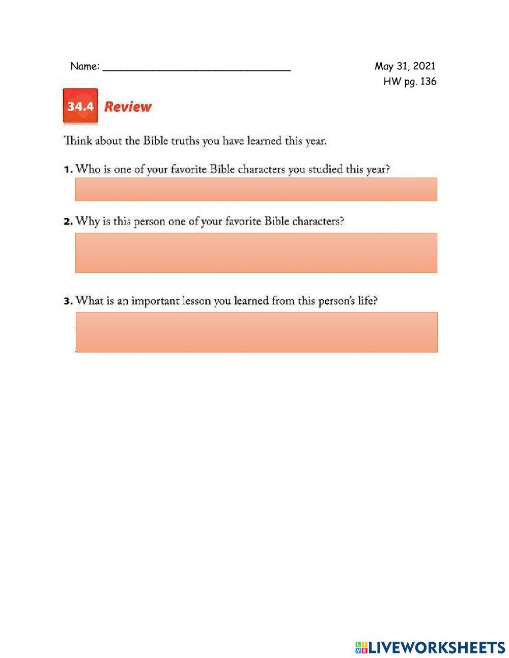 Bible HW 05-31 worksheet | Live Worksheets