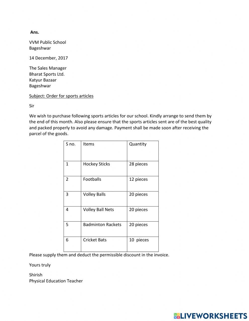 Letter Writing activity for 12 | Live Worksheets