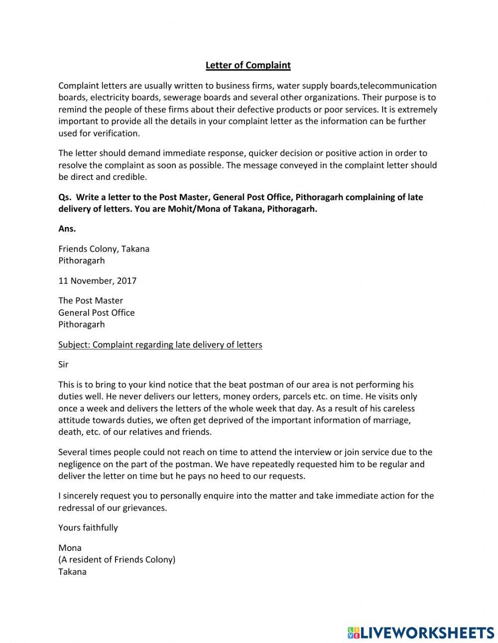 Letter Writing activity for 12 | Live Worksheets