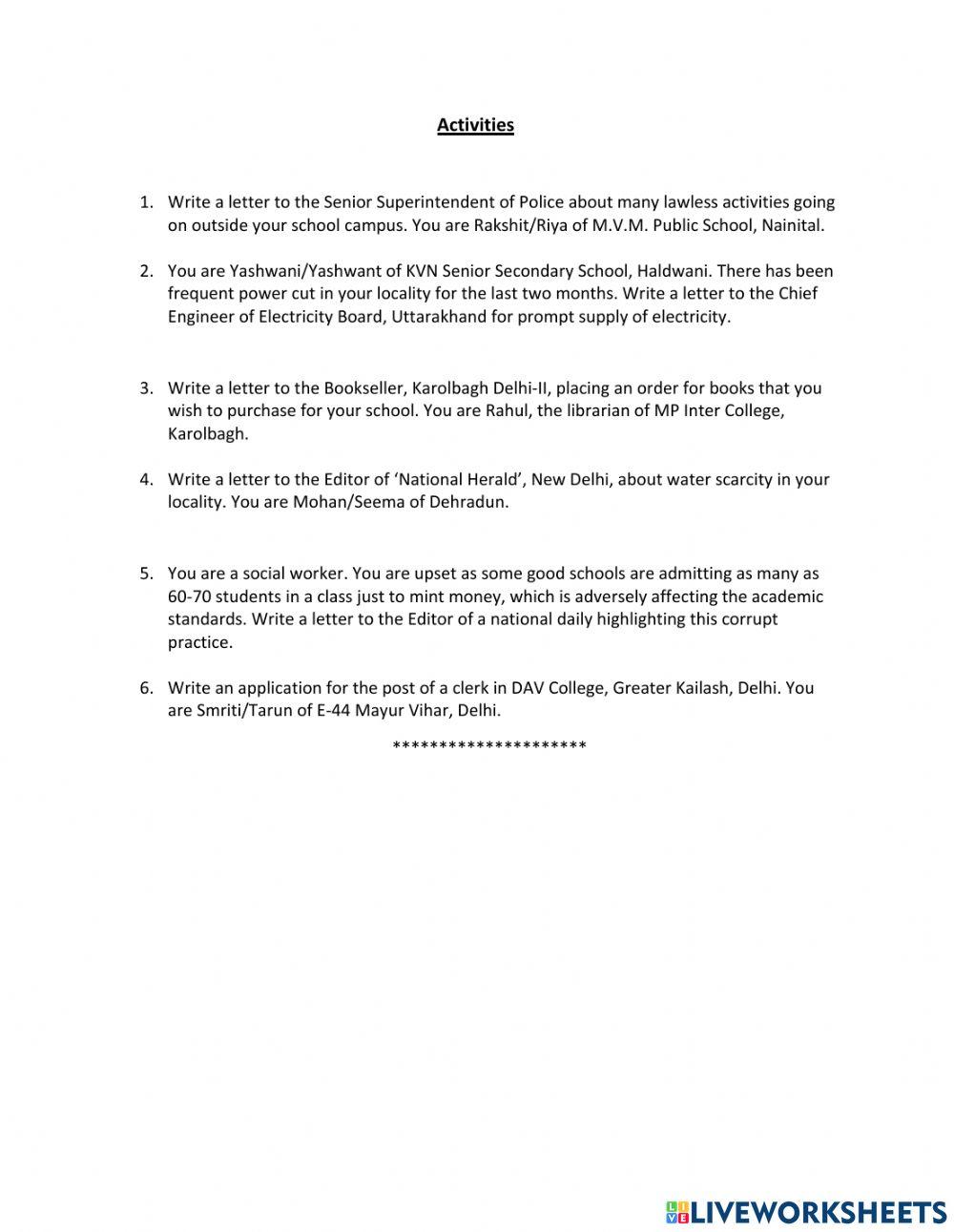 Letter Writing activity for 12 | Live Worksheets